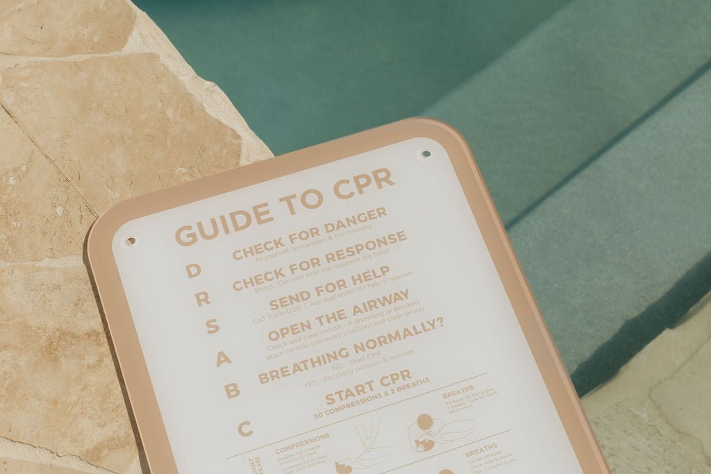 The Slim CPR Pool Safety Sign - Beige & White